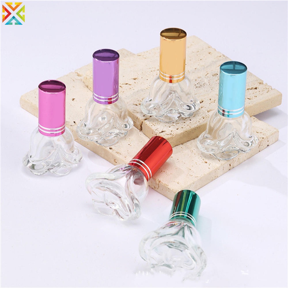6ml Rose Shaped Perfume Bottle Empty Glass Cosmetic Container Portable ...