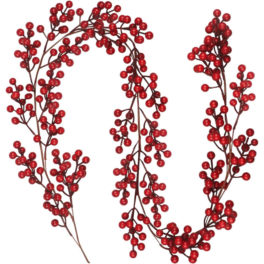 5.9FT/180cm Red Berry Christmas Garland Decorations, Christmas ...