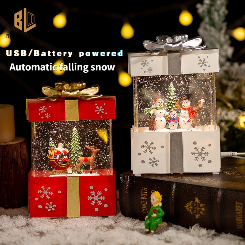 Christmas Decorative Gift Box Rotating Music Box Crystal Ball Luminous ...