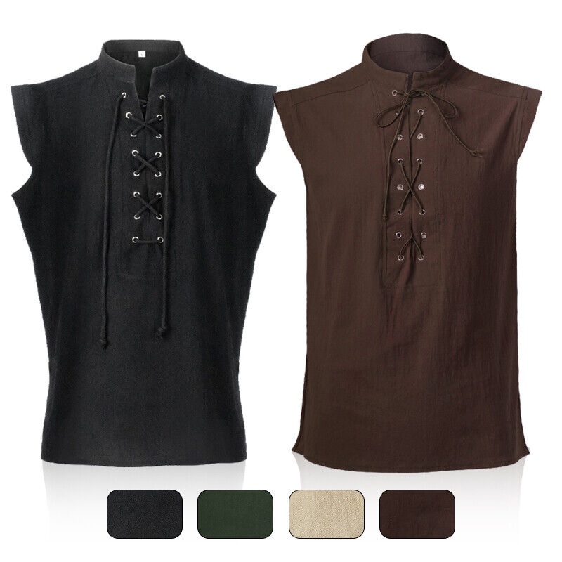 Men Medieval Cosplay Lace Up Pirate Vest Vintage Renaissance Tank Top ...