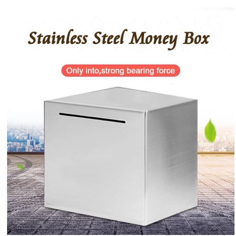 Simple Fall Resistant Piggy Bank Stainless Steel Safe Box Money Saving ...