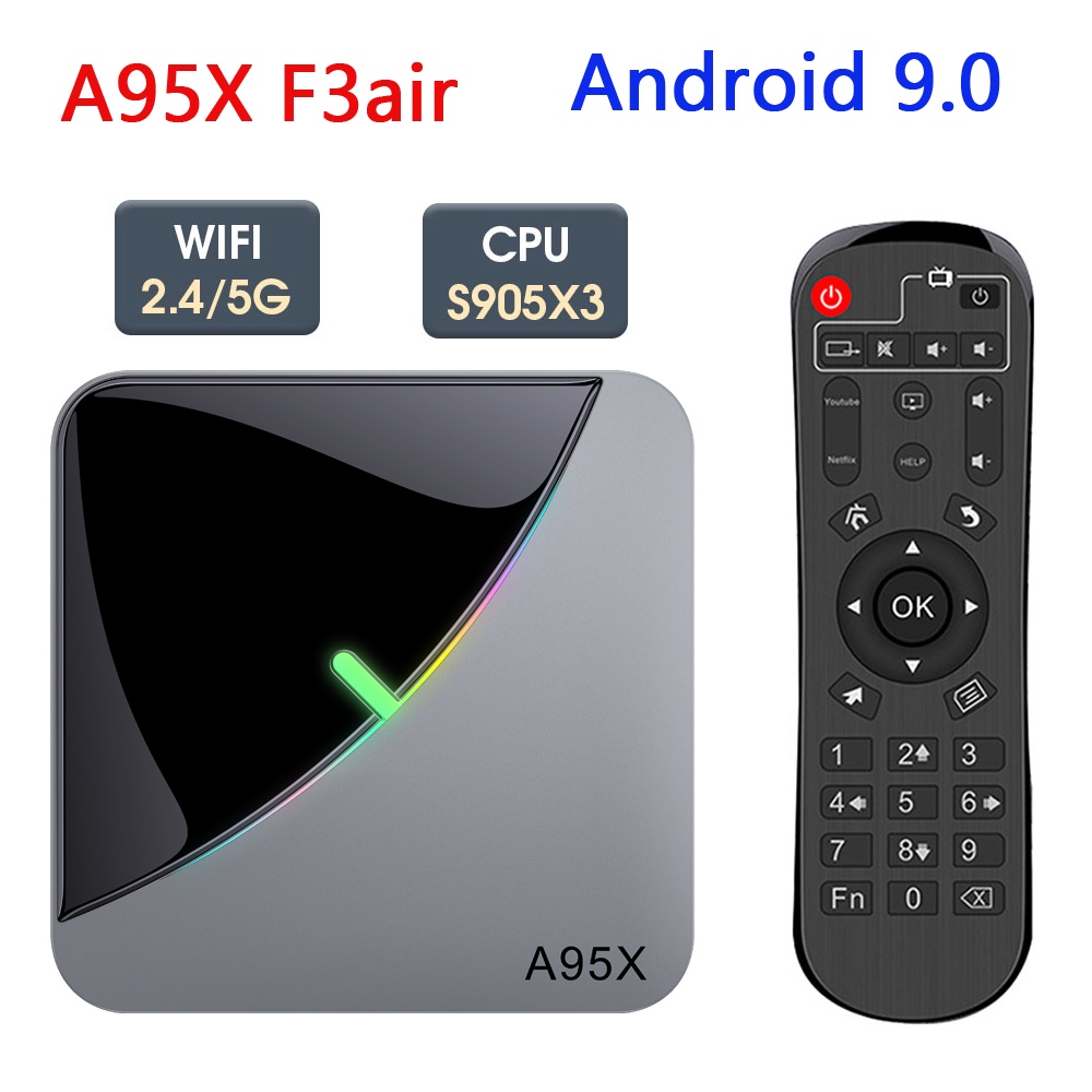 Smart TV BOX A95X F3 Air 4K 2.4G/5G Dual Wifi RGB Light Amlogic S905X3 ...