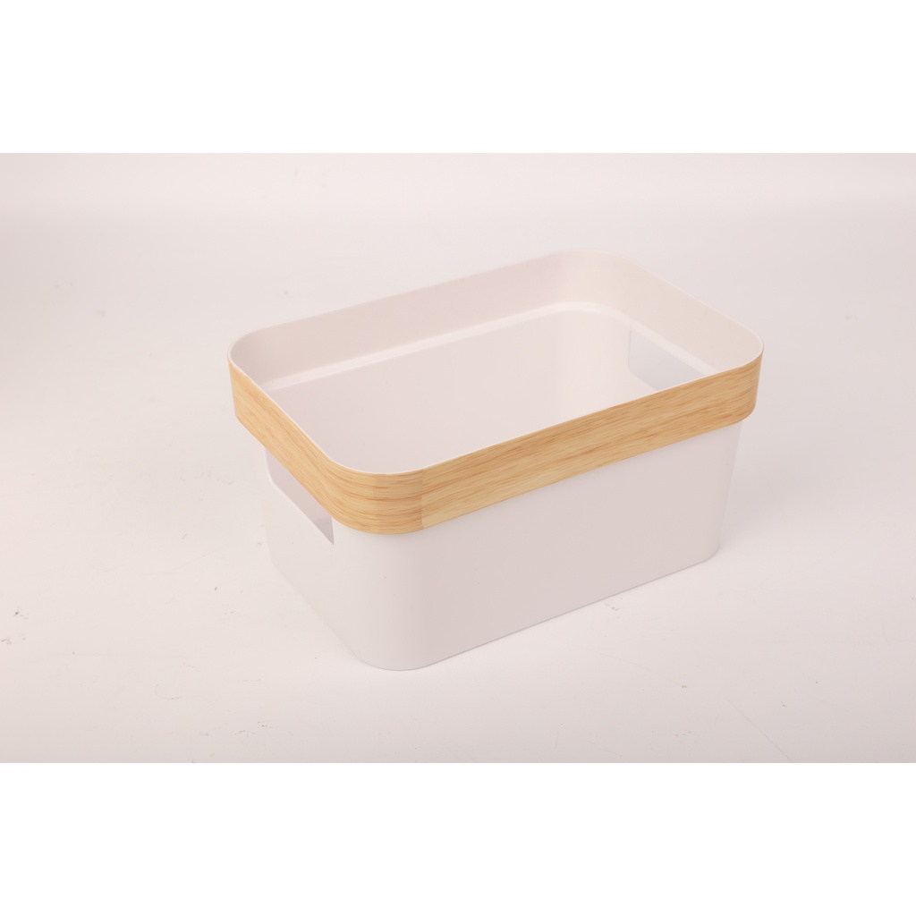 MINISO Storage Bin with Wood Grain Design Rim (S)(White) | Shopee ...
