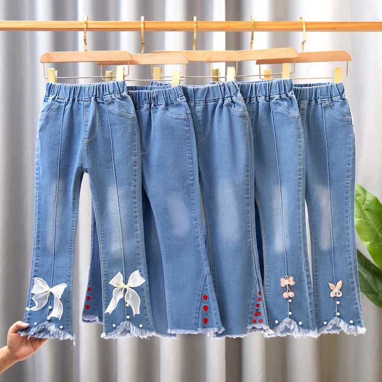 WFRV Autumn Casual Jeans Girl Kids Bow Flared Design Pant Children's ...