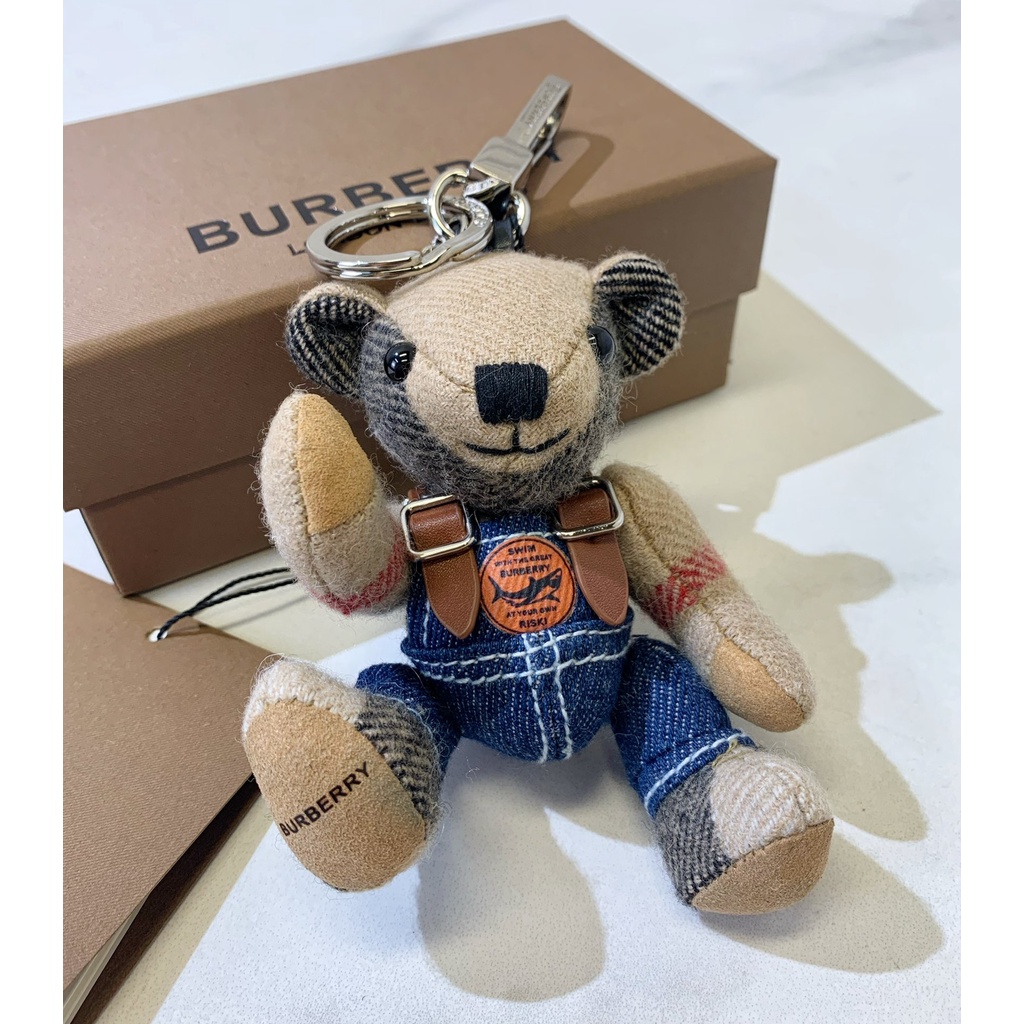Burbery Teddy Bear Denim Vest Pendant Keychain Cashmere Fabric Cute ...