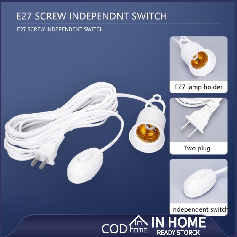 E27 Lamp Bulb Holder with Switch LED 2/4/7M Light Bulb Extension Socket ...