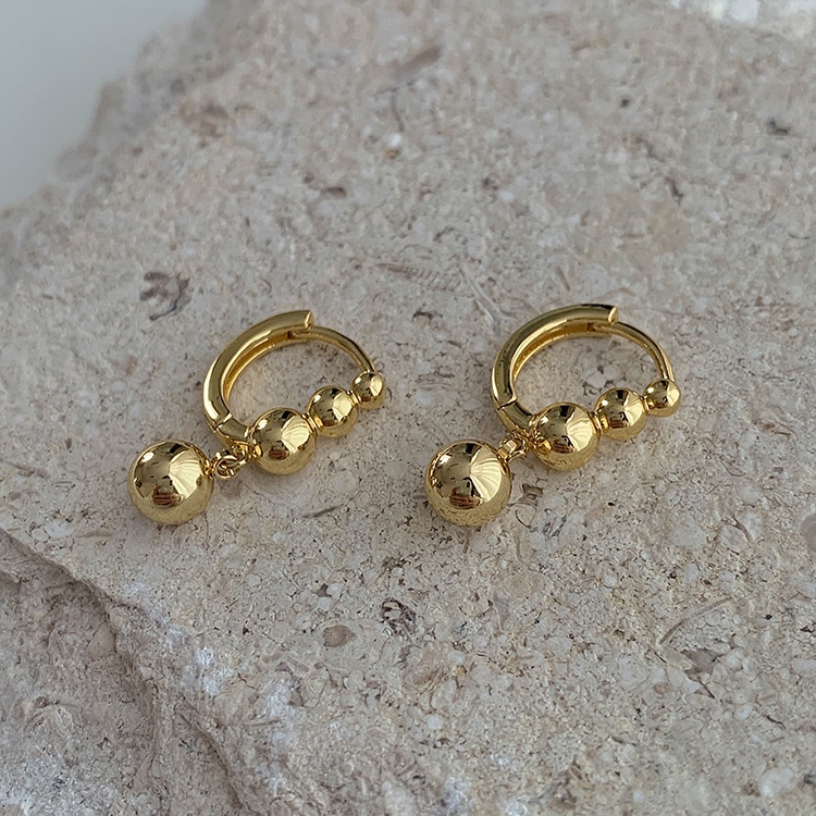 Small Gold Ball Drop Earrings Simple Bead Hoop Earrings | Shopee ...
