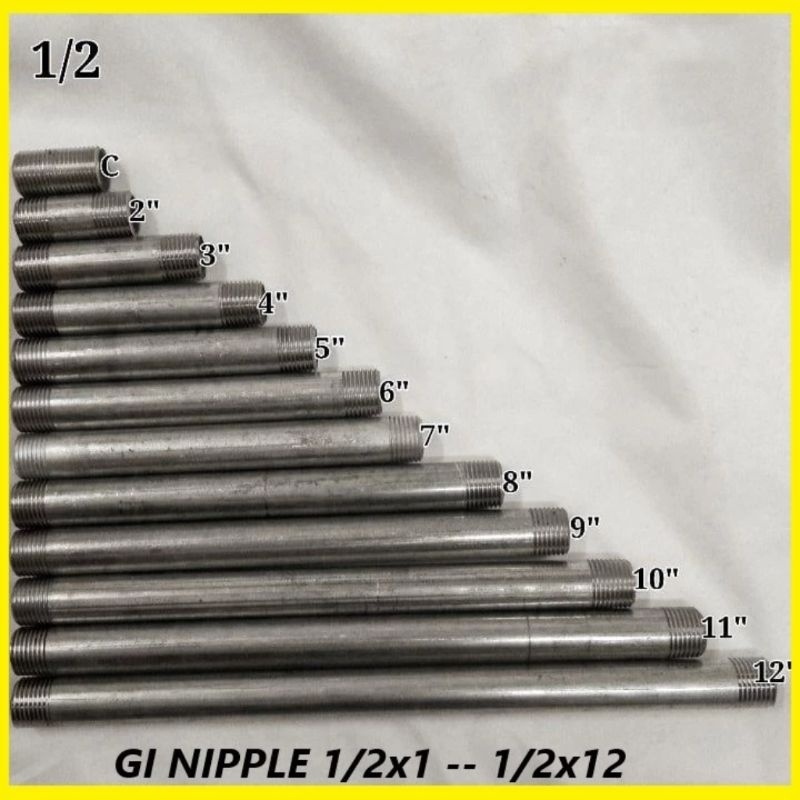 GI Nipple 1/2", 3/4, 1' x 9 - 12 inches | Shopee Philippines