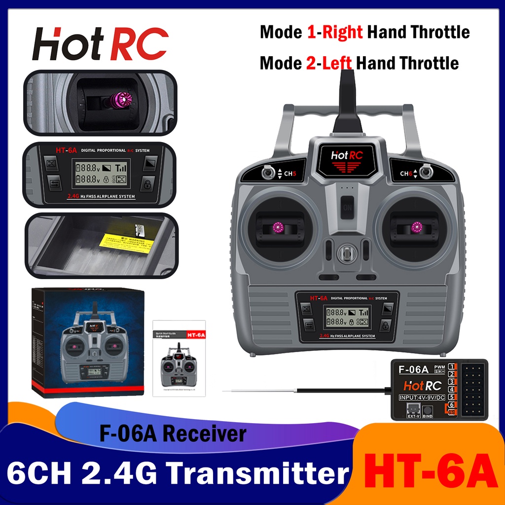 HotRC HT-6A 6CH 2.4G RC Aircraft Transmitter with F-06A 6 Channel ...