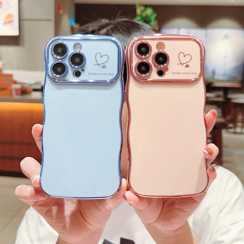 Pink Blue and Dark Purple Two Hearts Electroplated Window Phone Case for iPhone 15 ProMax 15 14 ...