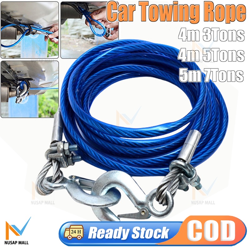 (COD) 5m 7 Tons Tow Rope Steel Wire Towing Rope Car High Strength ...