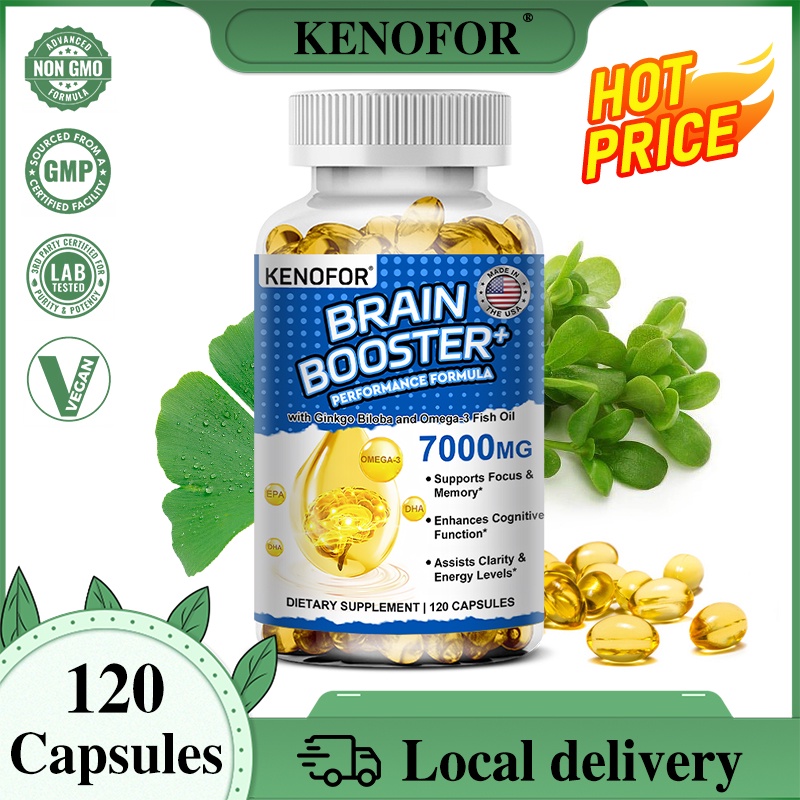 KENOFOR Brain Booster - with Ginkgo Omega-3 Fish Oil To Support Focus ...
