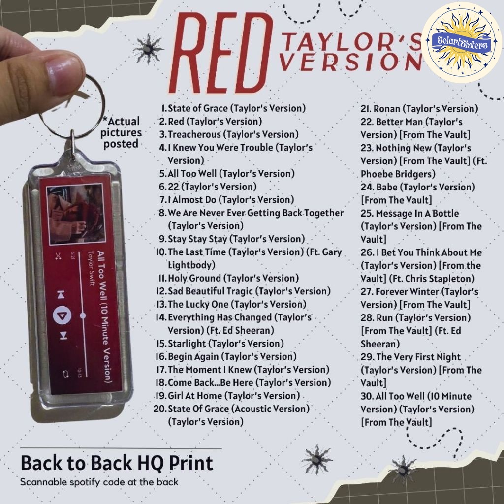 Taylor Swift (RED TV ERA) Spotify Songs Albums B2B Acrylic Keychain ...