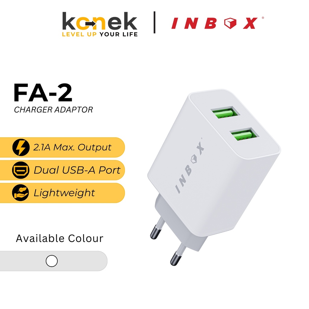 Inbox FA-2 Quick Charging Charger Head 2.1A Dual Port USB Adapter ...