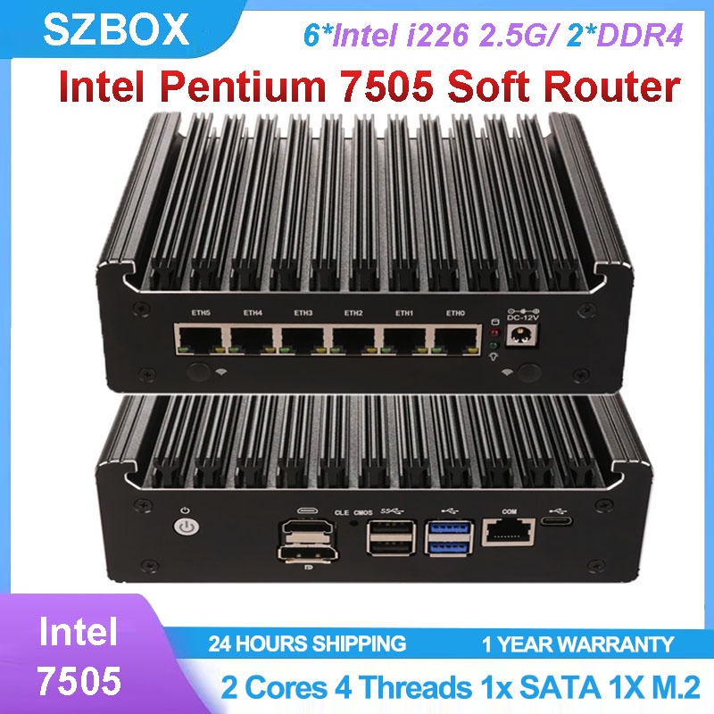 SZBOX 7505 Fanless Soft Router Intel Pentium Gold 7505 MINI PC pfSense ...