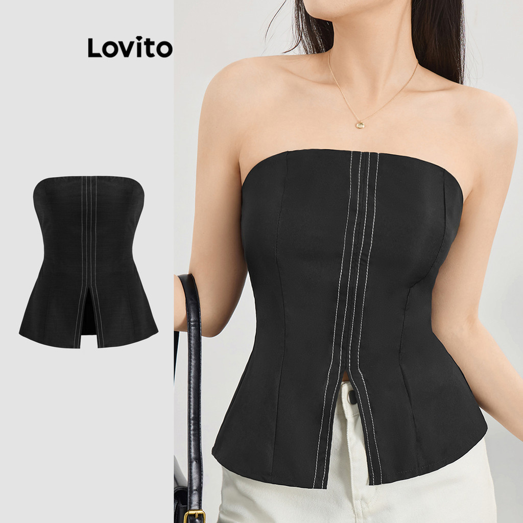 Lovito Women Casual Plain Split Tank Top L120ED211 | Shopee Philippines