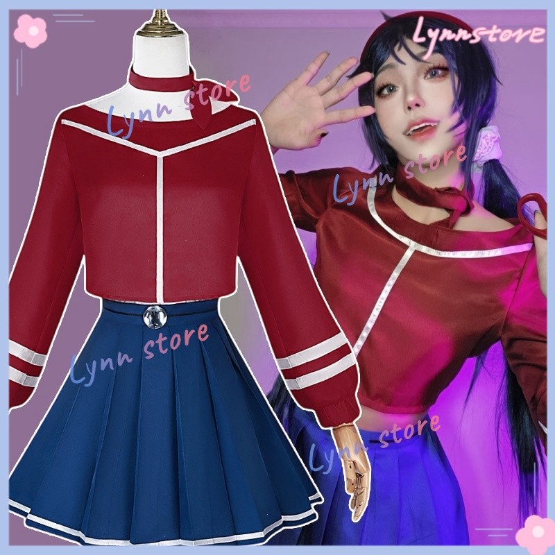 Cap-Wearing Mita Cosplay Costume MISIDE Mita Red Dress&Wig Carnival ...