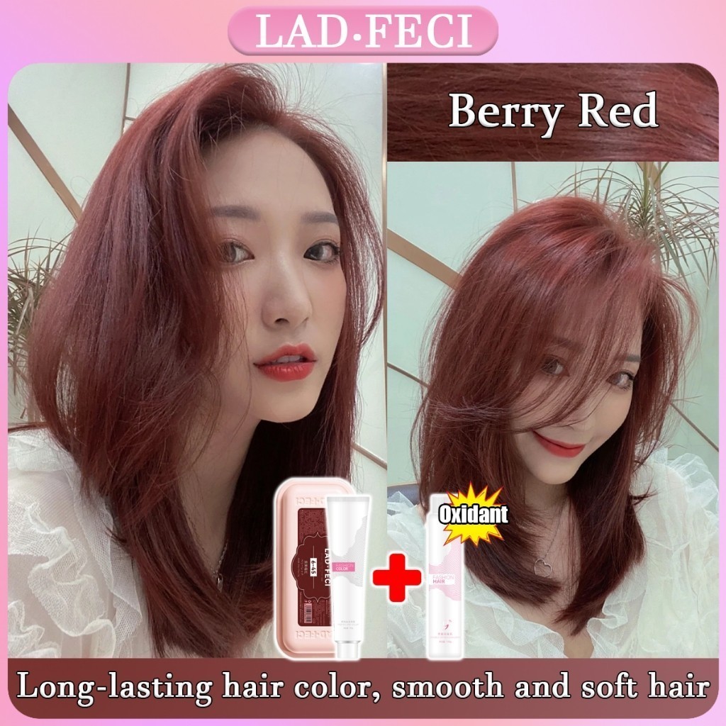 LAD Hair Color Permanent Berry Red(100ml Hair Dye+100ml Oxidizer) women ...
