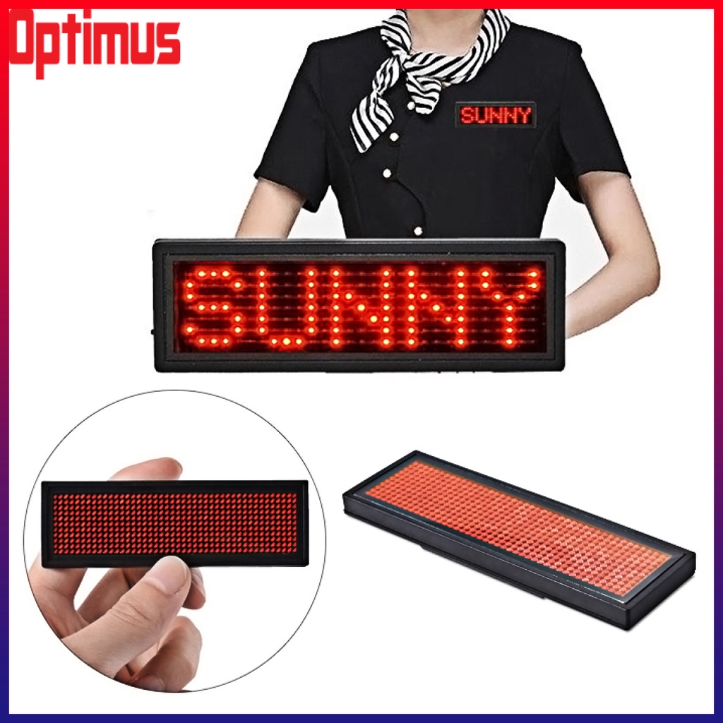 Optimus Depot Rechargeable Programmable LED Name Badge Display - Red ...