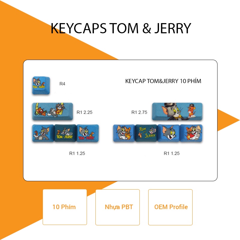 Fun Tom&Jerry keycaps set of 10 keys | Pbt keycaps | Oem Keycaps ...
