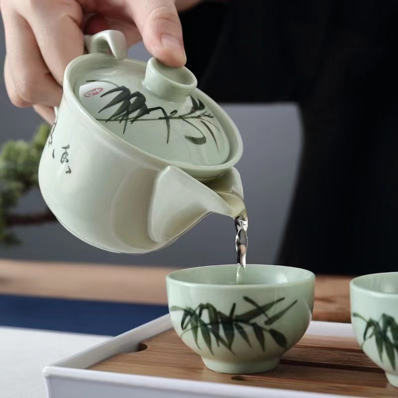 Chinese Celadon Teapot Hand-Painted Lotus Kung Fu Tea Set Household ...