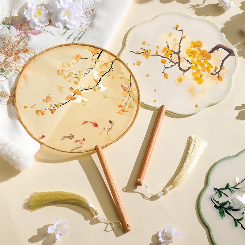 Ruomu silk group fan translucent long-handled fan Chinese style dance ...