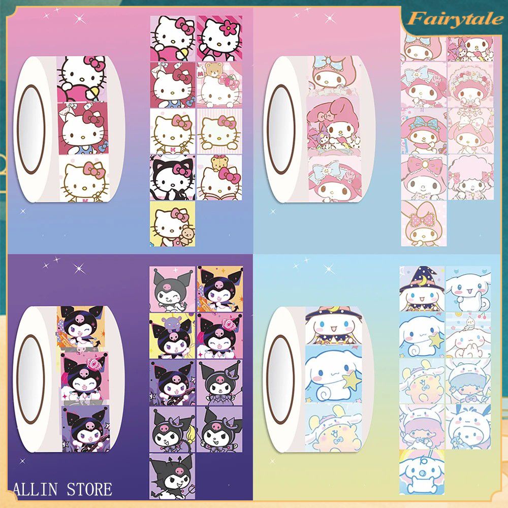 200pcs/roll Kawaii Sanrio Stickers Roll Hello Kitty Kuromi Cartoon ...