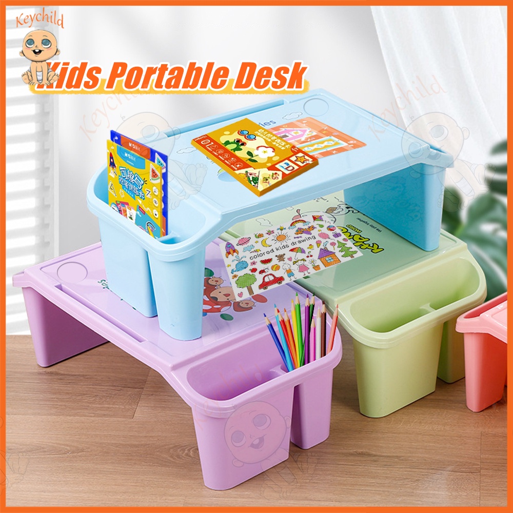 Keychild Small Table For Kids Bed Study Reading Table With Double-Sided ...