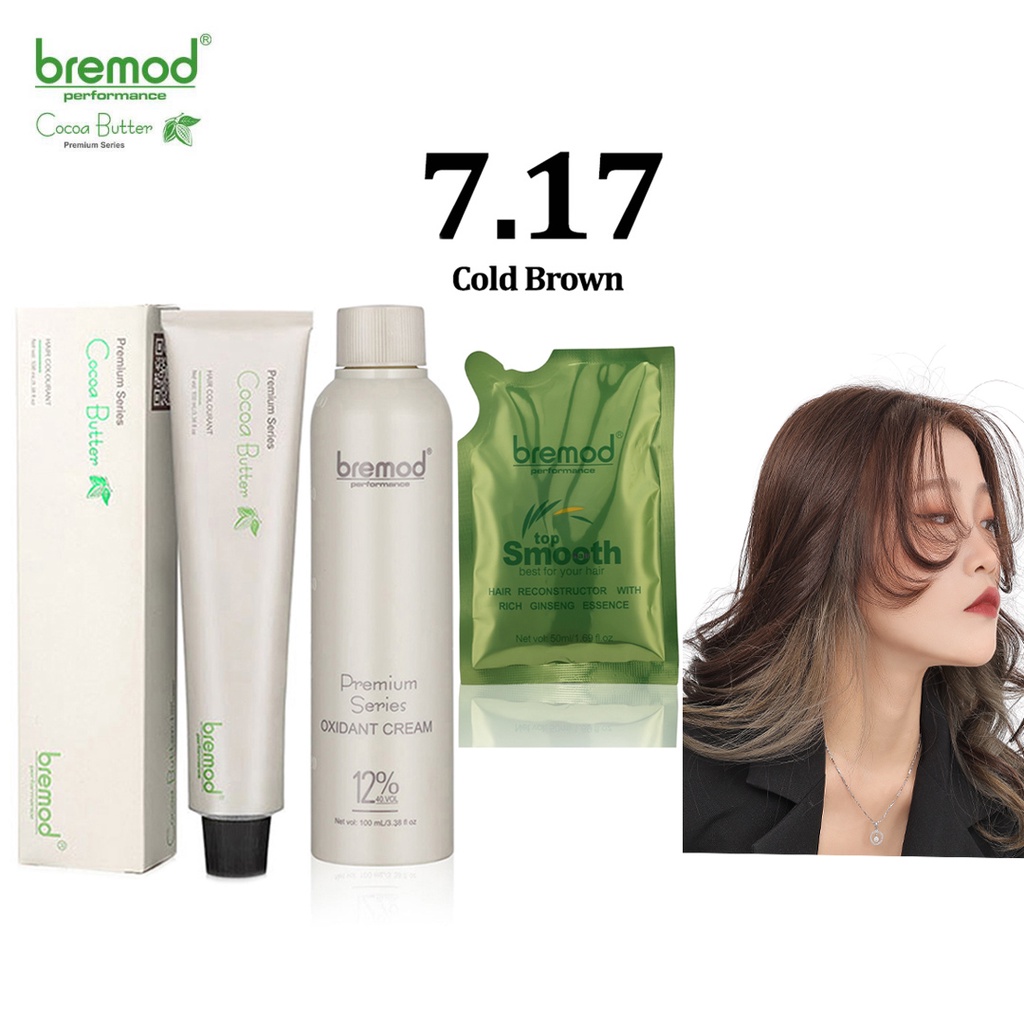 Bremod Cocoa Butter Hair Color 7.17 Cold Brown 100ml Oxidizer 100ml ...