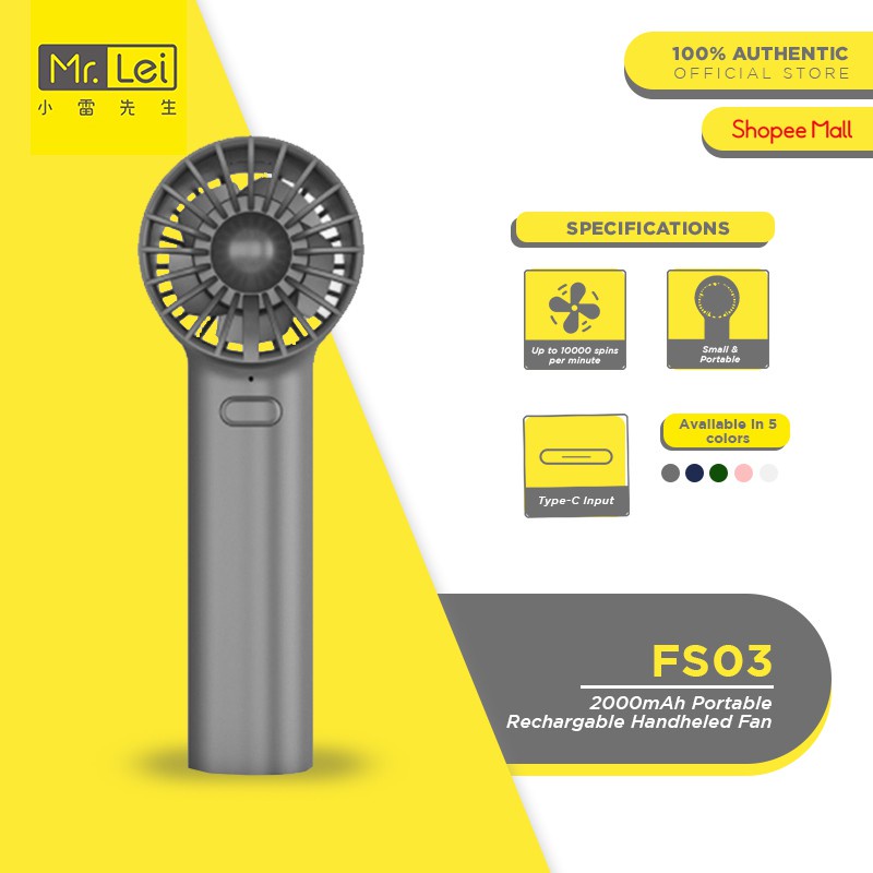 Mr. Lei FS03 Portable Fan 2000mAh Battery Capacity USB Rechargeable ...
