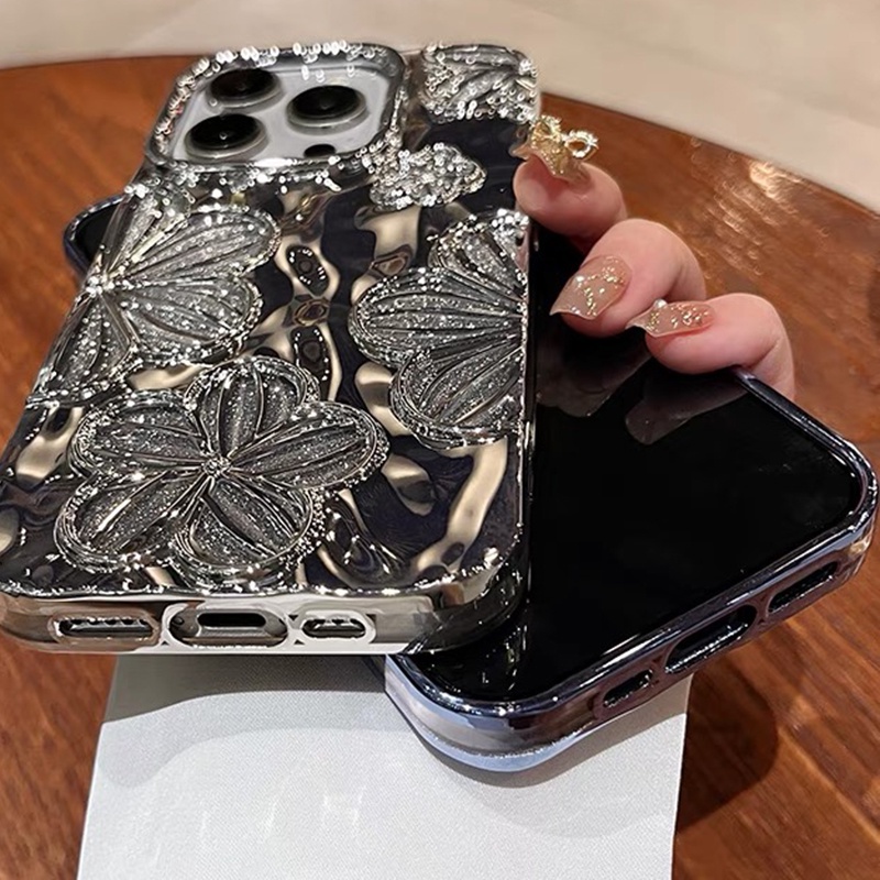 Hollow out Flower Pink Glitter Shiny iPhone Case For iPhone 15 Pro Max ...