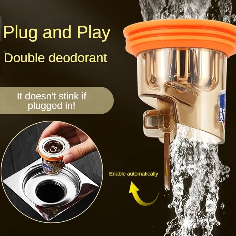 Bathroom floor drain trap deodorizing sewer drain cover plug gravity sensing filter shower ...