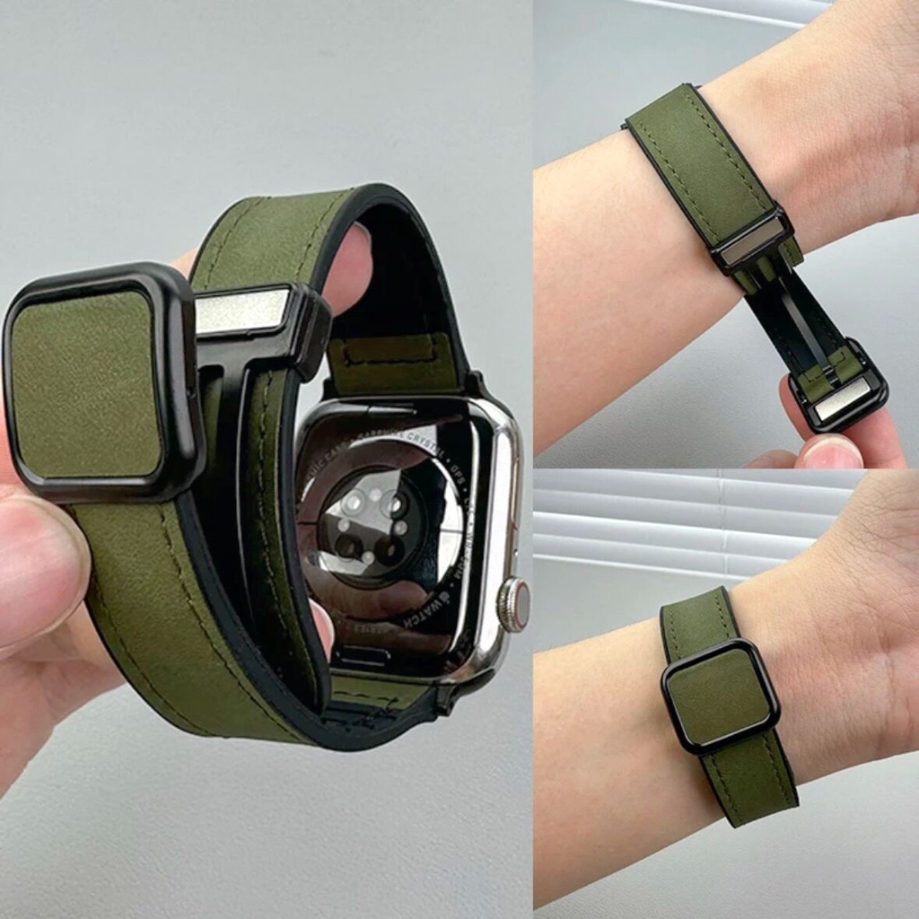 Crazy Horse Skin Pattern Leather Magnetic For iWatch Strap 40 41mm 42 ...