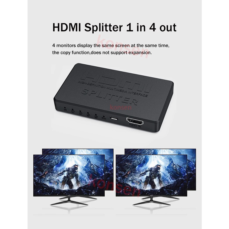4K HDMI Splitter 1x4 HDMI Distributor Splitter 1 in 4 out HDMI Splitter ...