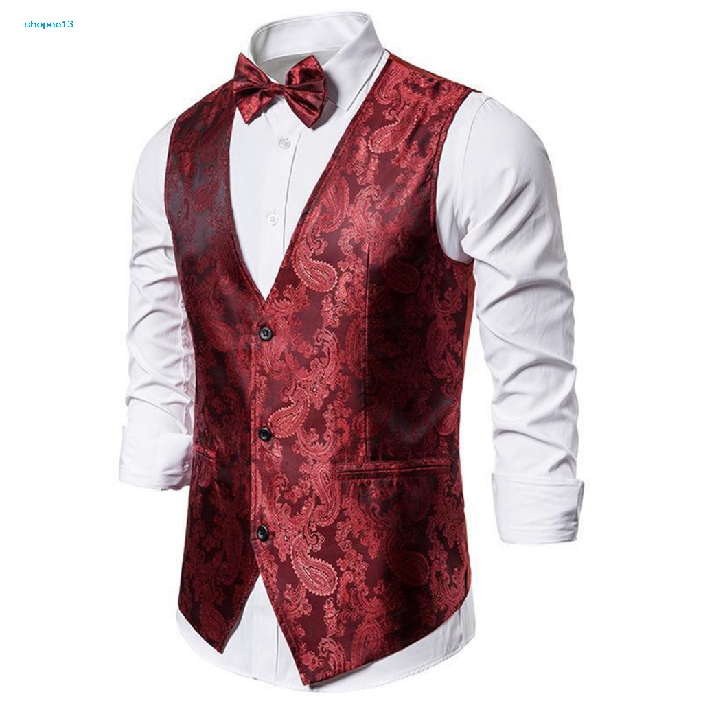 Men Suit Vest Warm Suit Vest Men's Printed Single-breasted Suit Vest ...