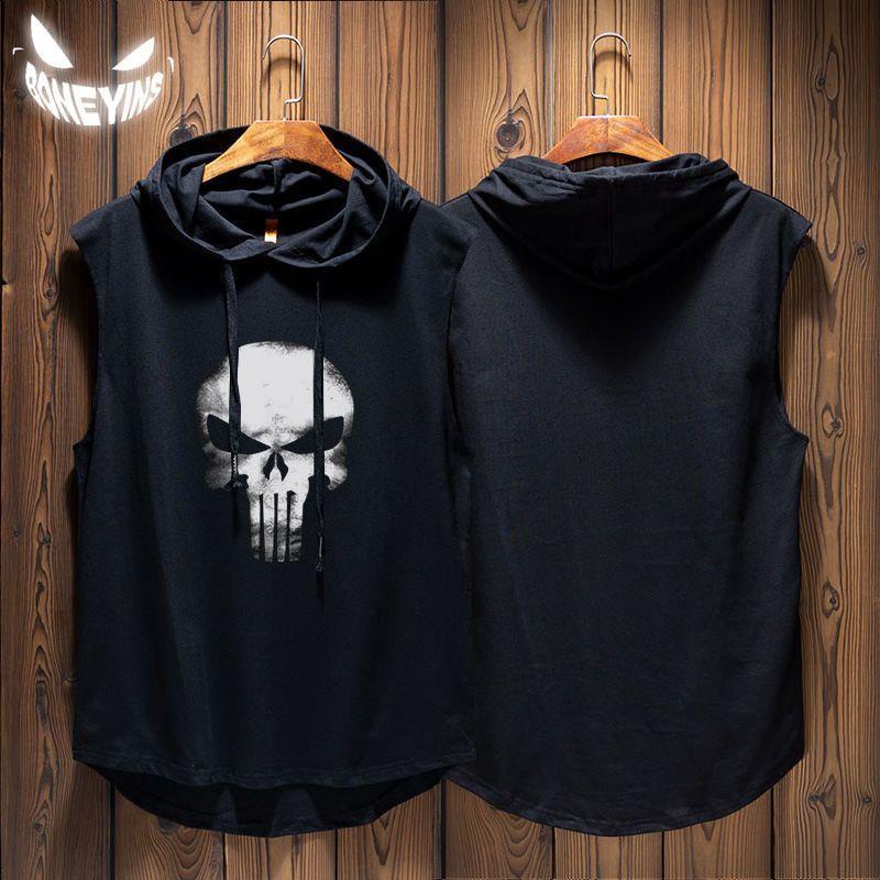 Hoodie Sleeveless Men Skull Printed Sando Gym Shirt Vest Plus Size ...