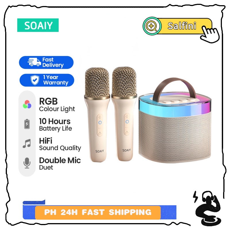SOAIY SK2 Bluetooth Portable Wireless Karaoke Set with Microphone Mini Speaker HIFI Stereo Sound ...
