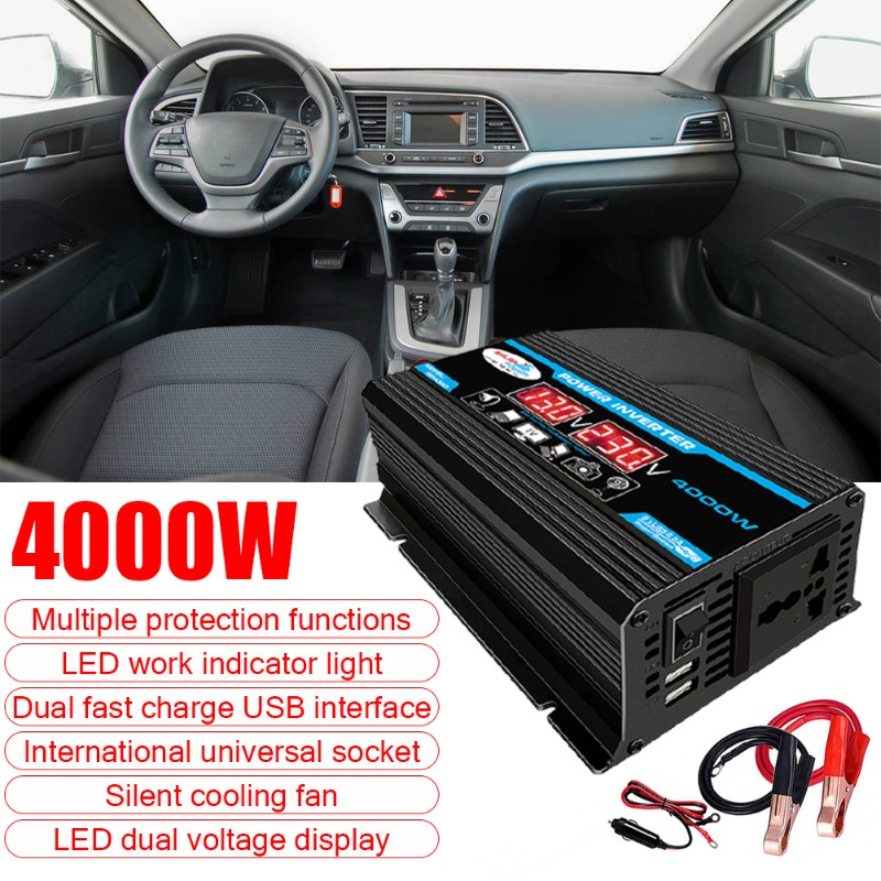 Car Solar Power Inverter 4000W Converter DC 12V to AC 220V With Dual ...