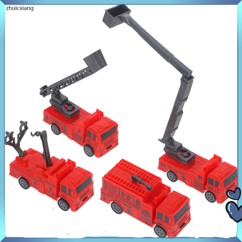 Pull Back Fire Truck Model 4 Pcs Mini Rescue Emergency Vehicle ...