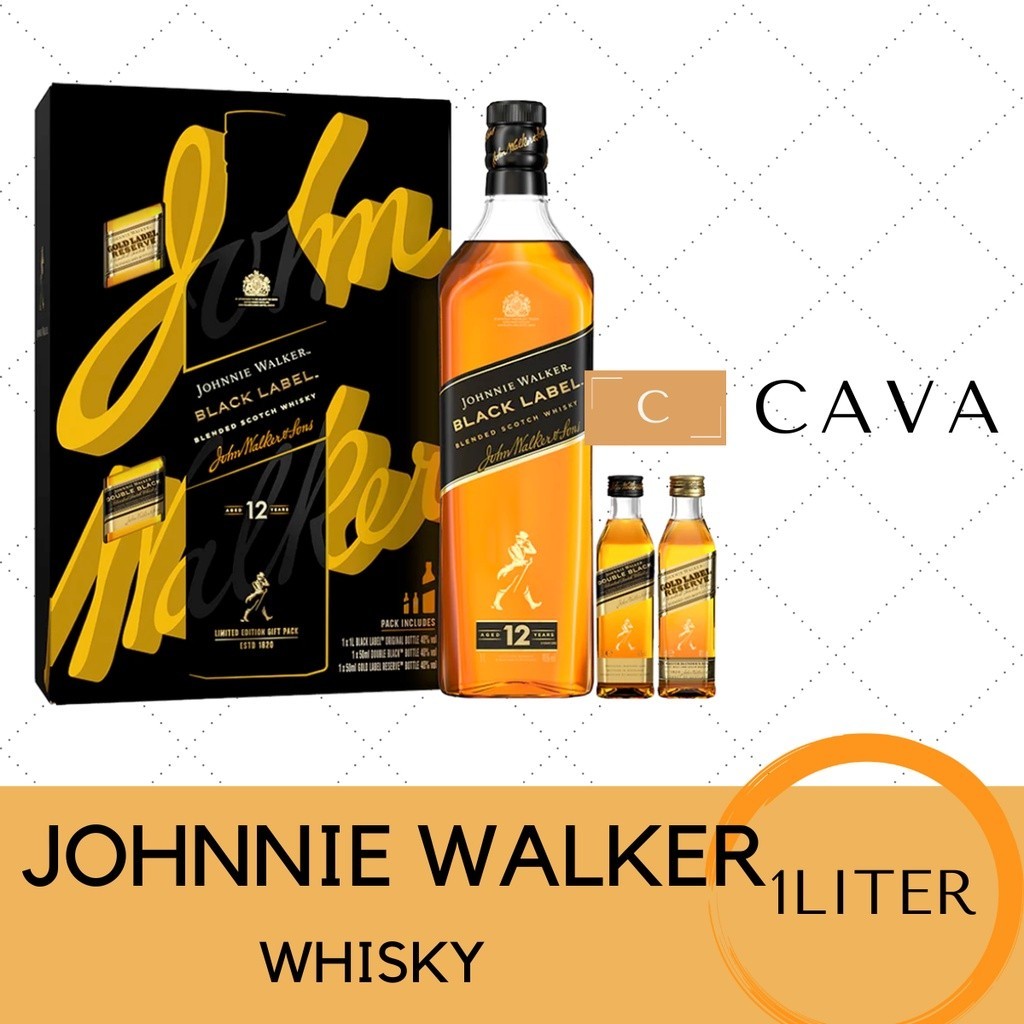 Johnnie Walker Black Label Festive Gift Pack - Black Label 1L + two ...