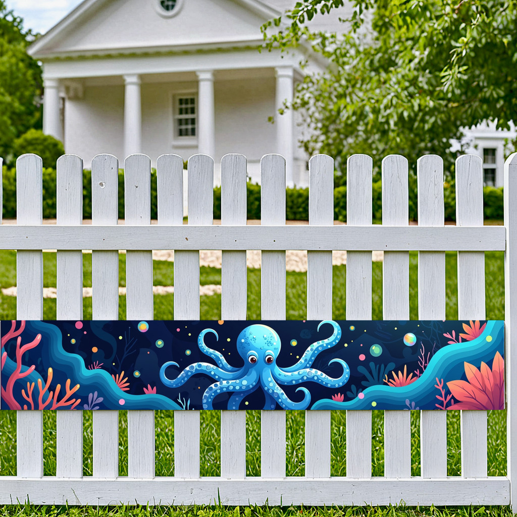 Underwater Octopus Banner Decoration Party Backdrop Vibrant Sea Life ...
