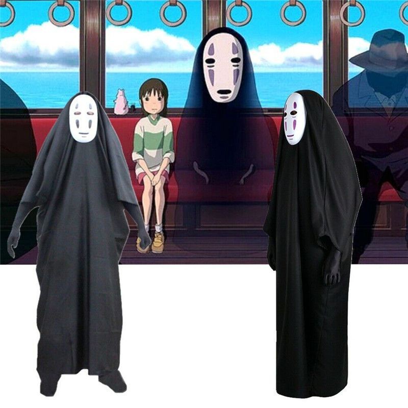 Spirited Away No Face Man Cosplay Costume Clothes Halloween Long Robe ...