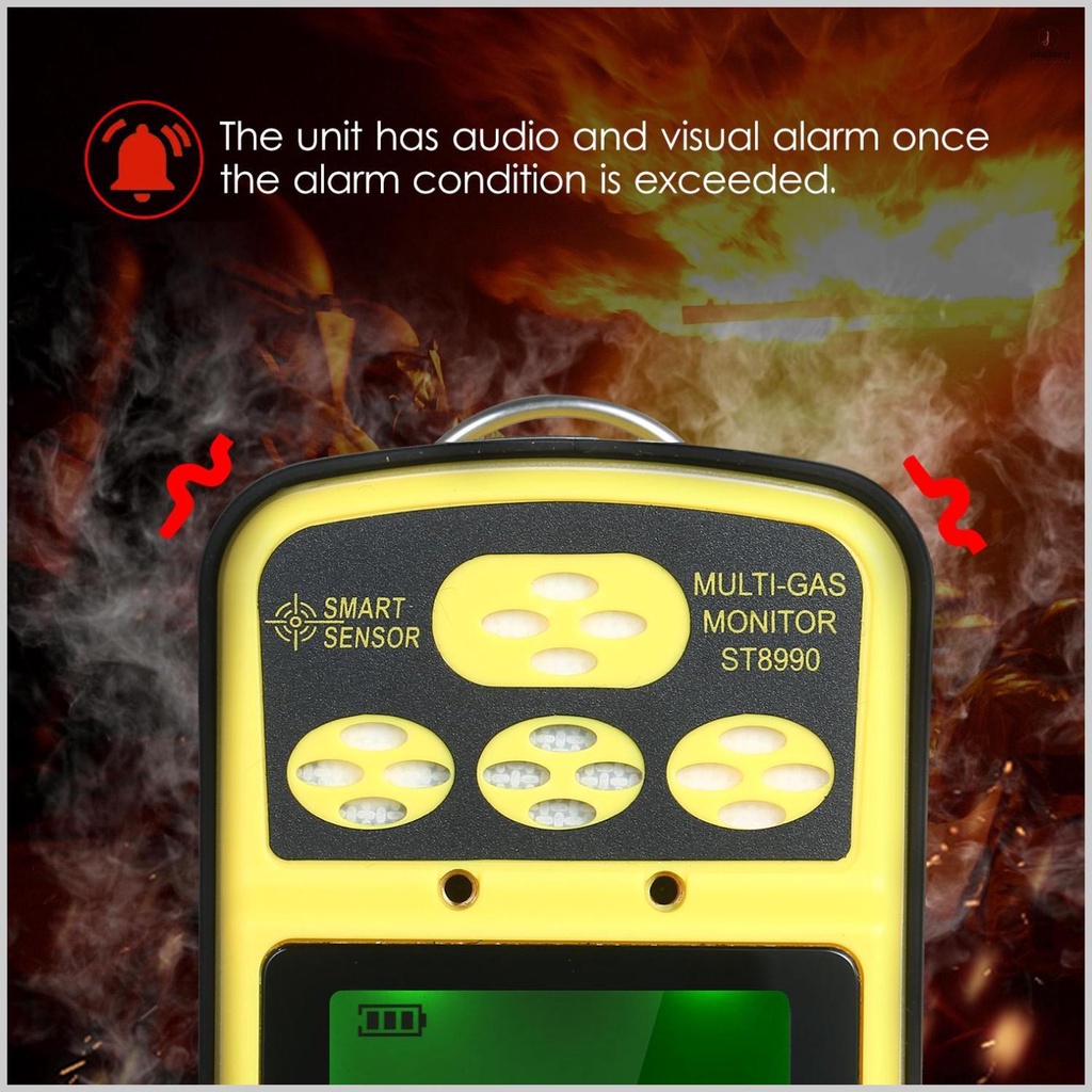 SMART SENSOR ST8990 Multi Gas Monitor - Rechargeable 4 in 1 O₂ LEL CO ...