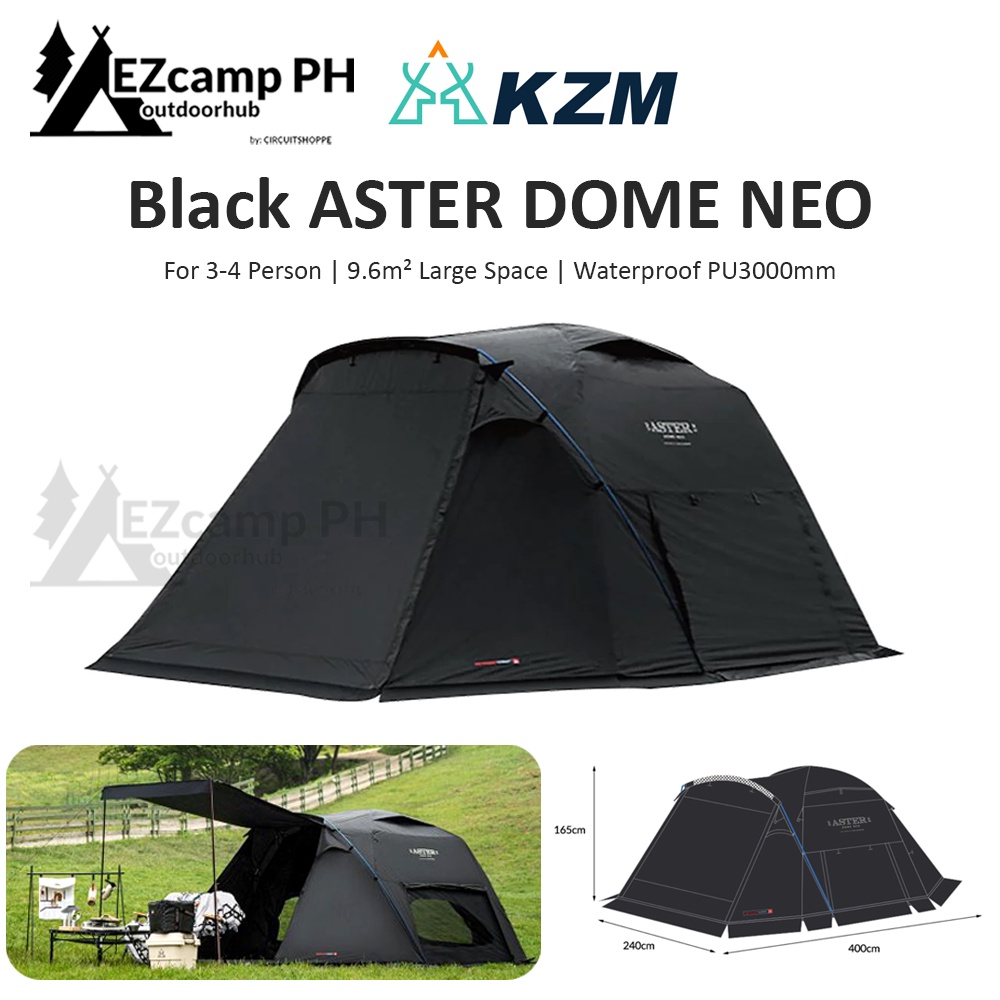 KZM Outdoor ASTER DOME NEO Black Dome Style Camping Tent for 3-4 Person ...