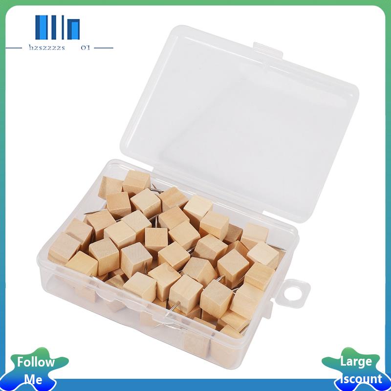 『hzszzzzs01』60pcs Square Wood Decorative Push Pins, Wood Head and Steel ...