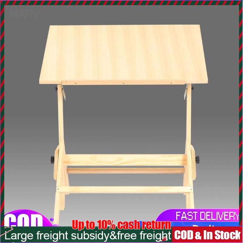 Drafting solid wood table with extra side table drawers and leather ...