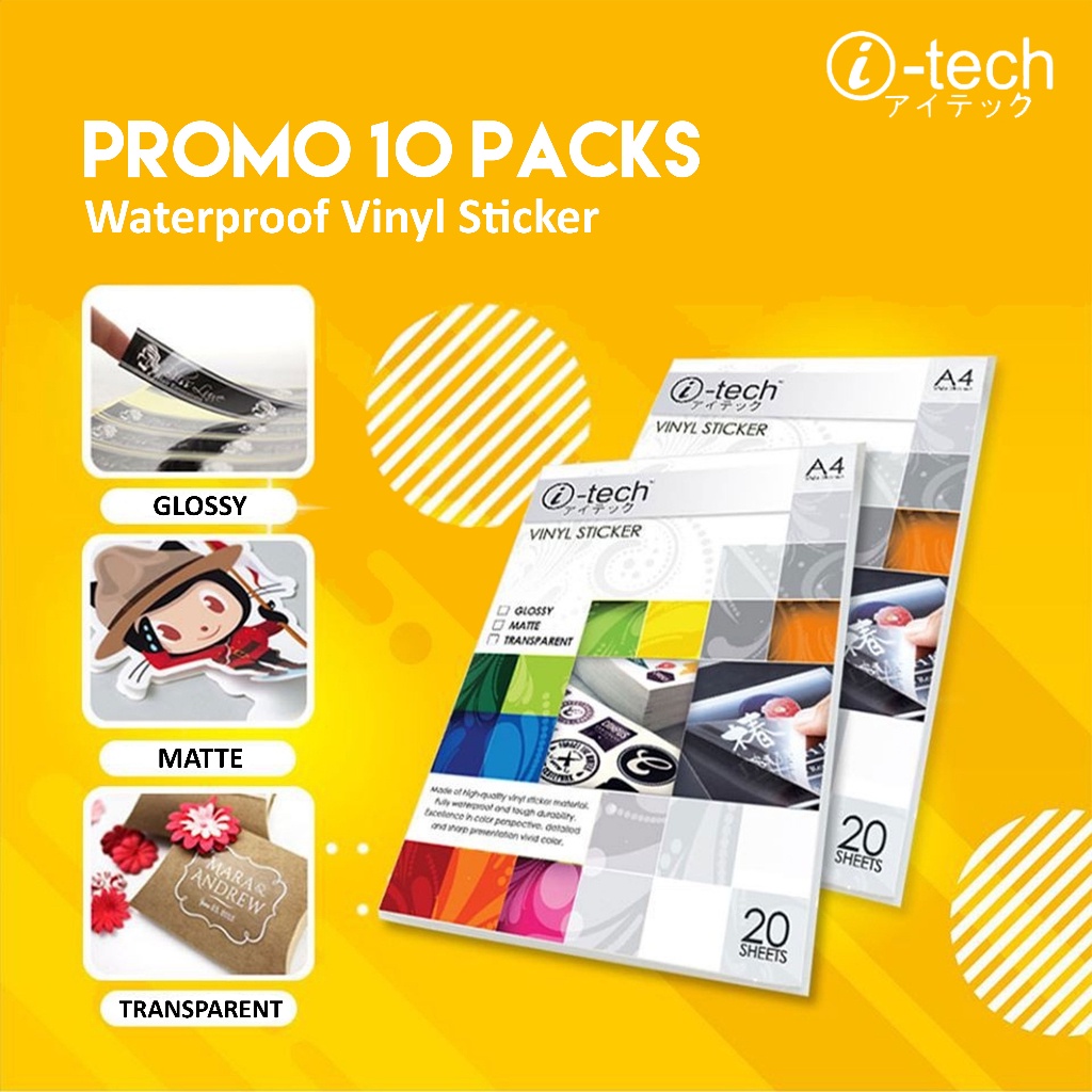 PROMO 10 PACKS A4 SIZE I-tech Waterproof Vinyl Sticker Glossy | Matte ...