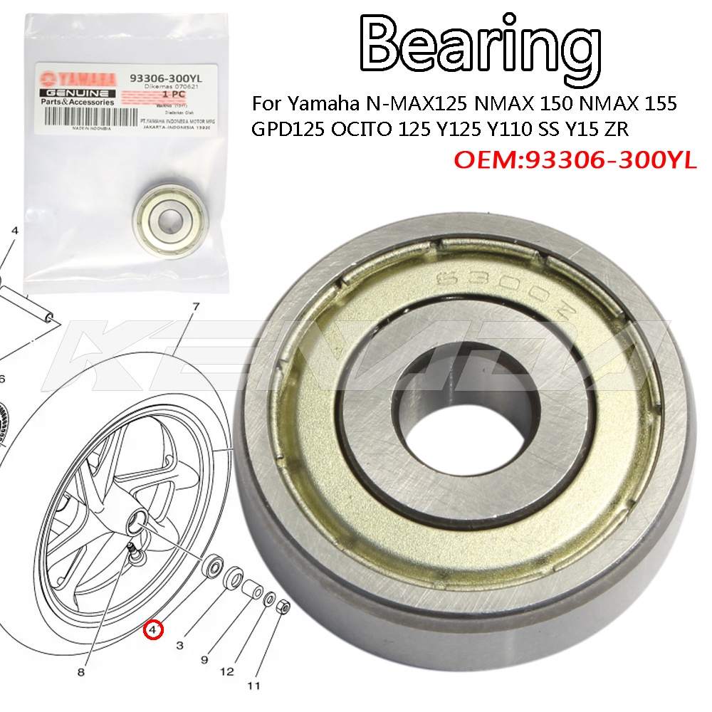 Front Wheel Bearing Ball 6300 Yamaha 93306-300YL Nmax, Aerox, M3, Mio Sniper 135/150/155 Mio ...