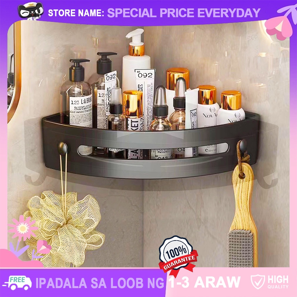 Bathroom Corner Shelf with Hook Wall Mounte Punch-free Triangle Storage ...
