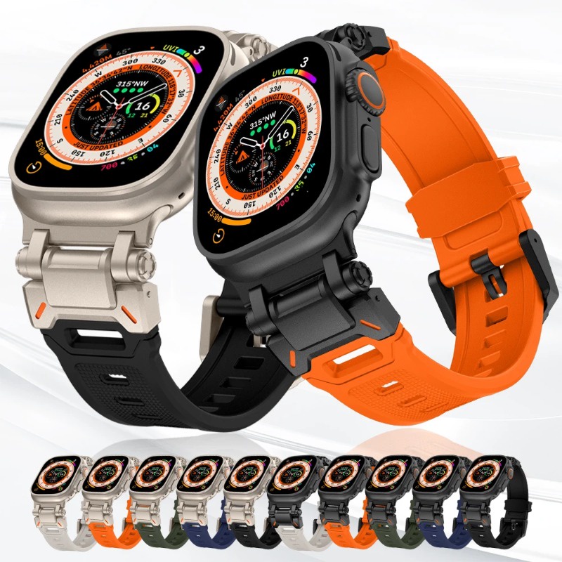Titanium Color Rubber Strap For iWatch Series 49mm 45mm 44mm 42mm Sport ...